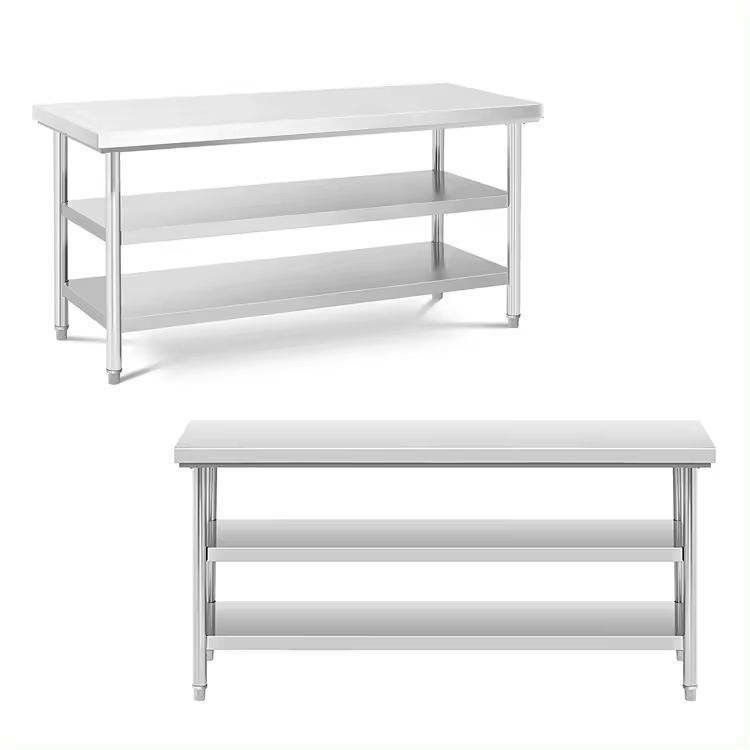 Three Layer Stainless Steel Kitchen Work Bench Prep Counter 0.8mm Thickness